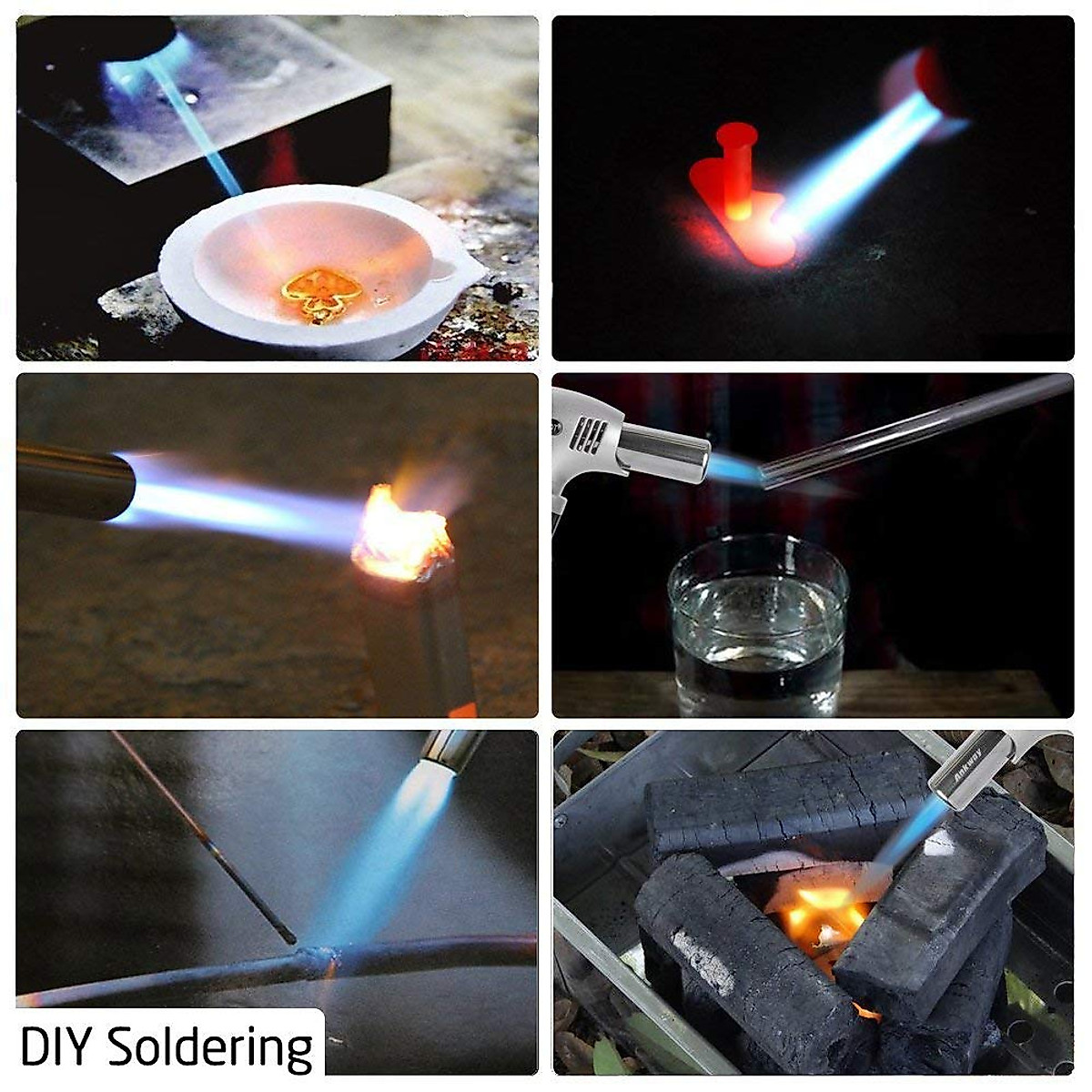 Culinary Blow Torch, Tintec Chef Cooking Torch Lighter, Butane Refillable, Flame Adjustable (MAX 2500°F) with Safety Lock for Cooking, BBQ, Baking, Brulee, Creme, DIY Soldering & more (Aluminum alloy)