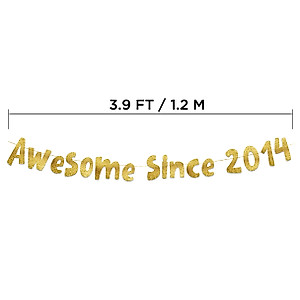 Awesome Since 2014 Gold Glitter Banner - 10th Birthday and Anniversary Party Decorations