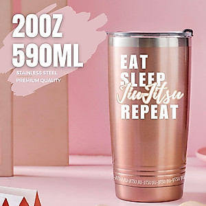 Onebttl Jiu jitsu Gifts for Women, Travel Mug for Jiu-Jitsu Lovers, Daughters, Instructors - Eat Sleep Jiu-Jitsu Repeat, Stainless Steel 20Oz Tumbler, Rose Gold
