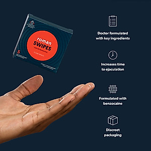 Roman Swipes | Fast-Acting, Convenient, Over-The-Counter Wipes Increase Stamina, Formulated with 4% Benzocaine, Features Discreet Packaging | 5-Pack