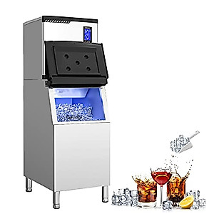 KEINXOW Commercial Ice Maker 551Lb/24H, Air Cooled Industrial Ice Machine with 110Lb Large Storage Bin, Self-Cleaning,12H Timing,156 Clear Ice Cube Stainless Steel Ice Maker for Bar/Cafe/Restaurant/Bu