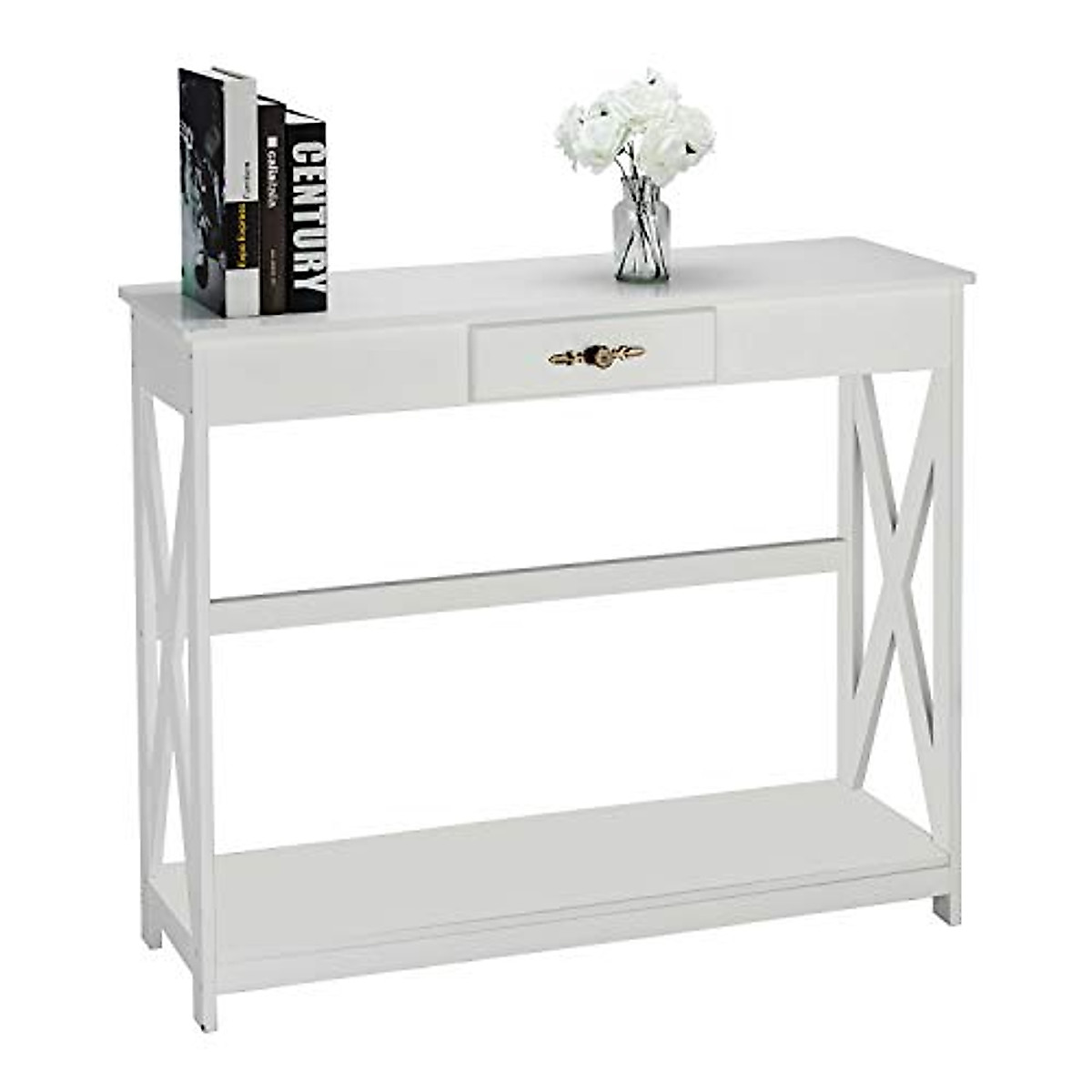 Bonnlo White Entryway Table with Drawer and Shelf, Slim Console Tables with Storage, Farmhouse Sofa Tables for Living Room, Hallways, Foyer, 39.4”W x 11.8”D x 31.7”H