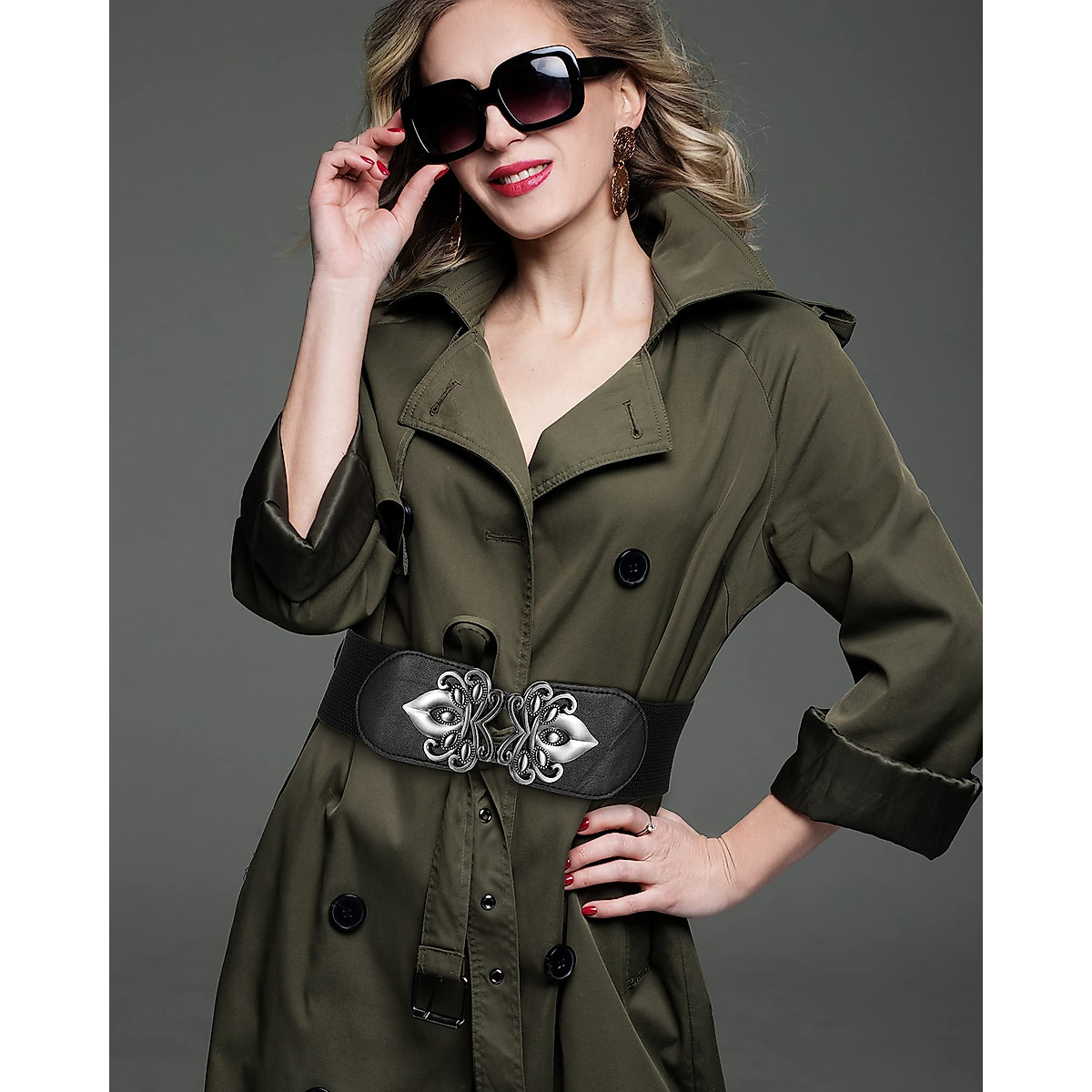 6 Pieces Wide Stretchy Waist Belt Retro Dress Belt Elastic Belt with Buckle PU Leather Belt Vintage Belt for Women