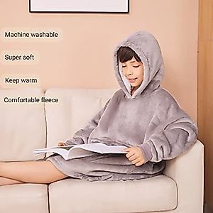 Blanket Hoodie Kids, Oversized Wearable Blanket Sweatshirt with Hood Pocket&Sleeves, Soft Thick Flannel Sherpa Hooded Blanket for Teens Boys Girls