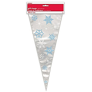 Unique Snowflake Winter Cone Cellophane Bags | 15" x 6.5" | 20 Pcs, Multicolor