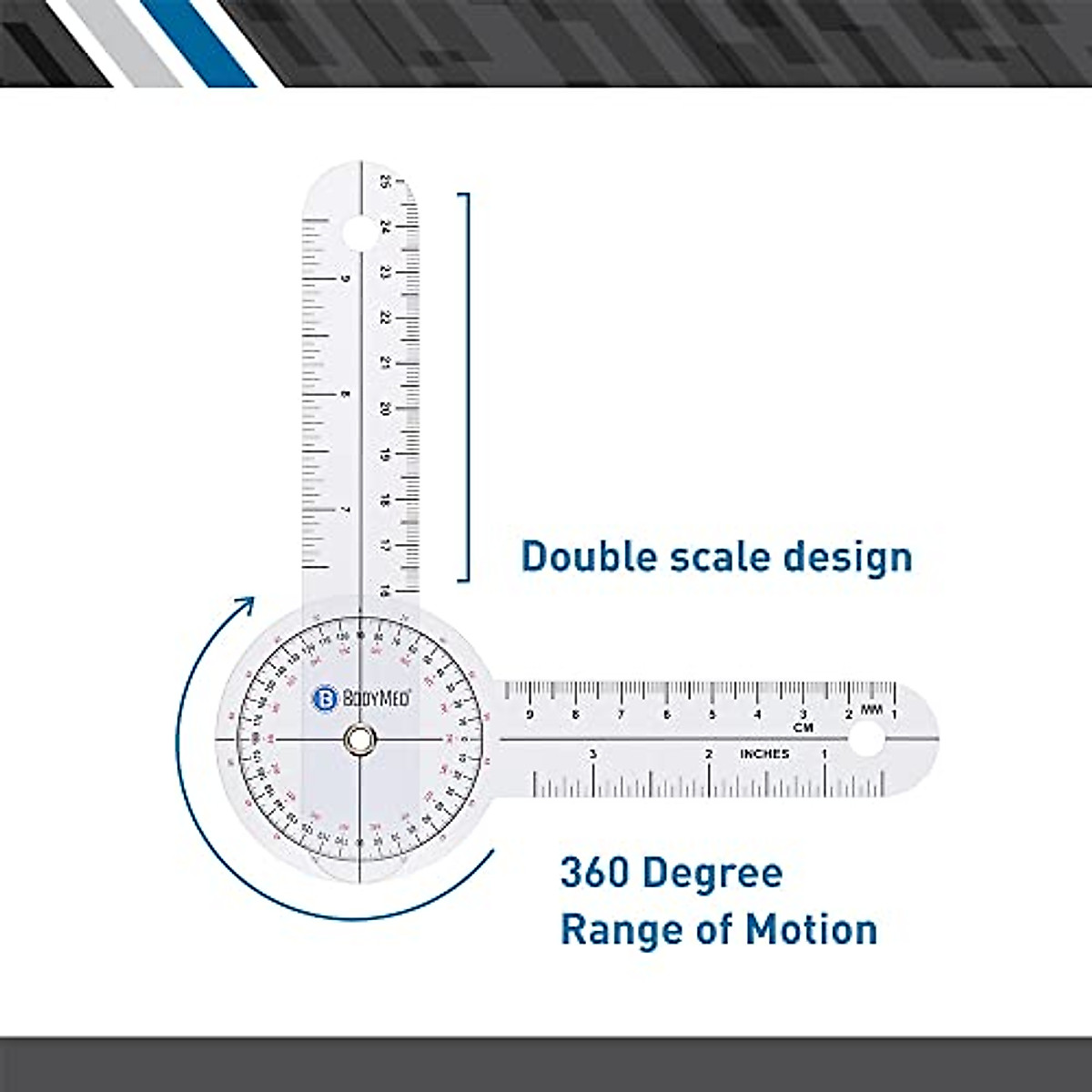 BodyMed 12 Inch Medical Spinal Goniometer Measurer – 360° ISOM Calibrated Scales – Physical Therapy Rehab & Recovery Essential Orthopedic Angle Protractor for Measuring Range of Motion