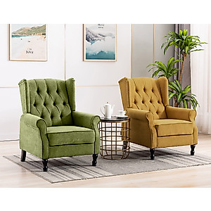 Artechworks Winged Fabric Modern Accent Chair Tufted Arm Club Chair Linen Single Sofa with Wooden Legs Comfy Upholstered for Reading Living Room Bedroom Office, Green