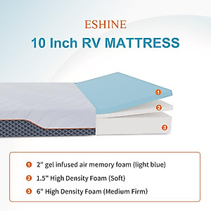 ESHINE Short Queen RV Mattress - 10" Memory Foam RV Mattress, Shock-Absorbing and Pressure-Relieving, for RVs, Campers & Trailers