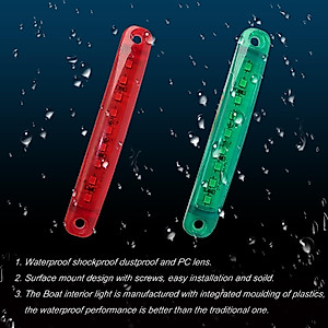 VVFLED 4Pcs Boat Navigation Lights, Stern Lights for Boats, Marine Led Strip Lights for Boat Lights Bow and Stern for For Yacht Fishing Pontoon Boat Sailboat Kayak Bass Boat Vessel(Red & Green)