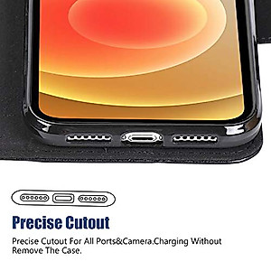 Arae Case for iPhone 12 / iPhone 12 Pro 6.1 inch Wallet Case Flip Cover with Card Holder and Wrist Strap for iPhone 12 / iPhone 12 Pro 6.1 inch - Black