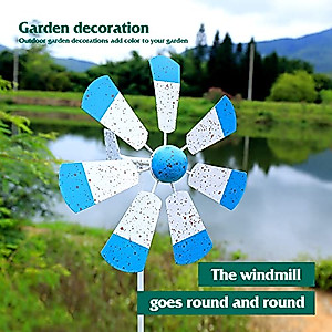 YYWMWM Wind Spinner 31" Large Vertical Windmill Metal Sculpture Garden Decoration Lawn Ornaments Yard Art Decor Outdoor Pinwheel for Patio (Blue/RED)