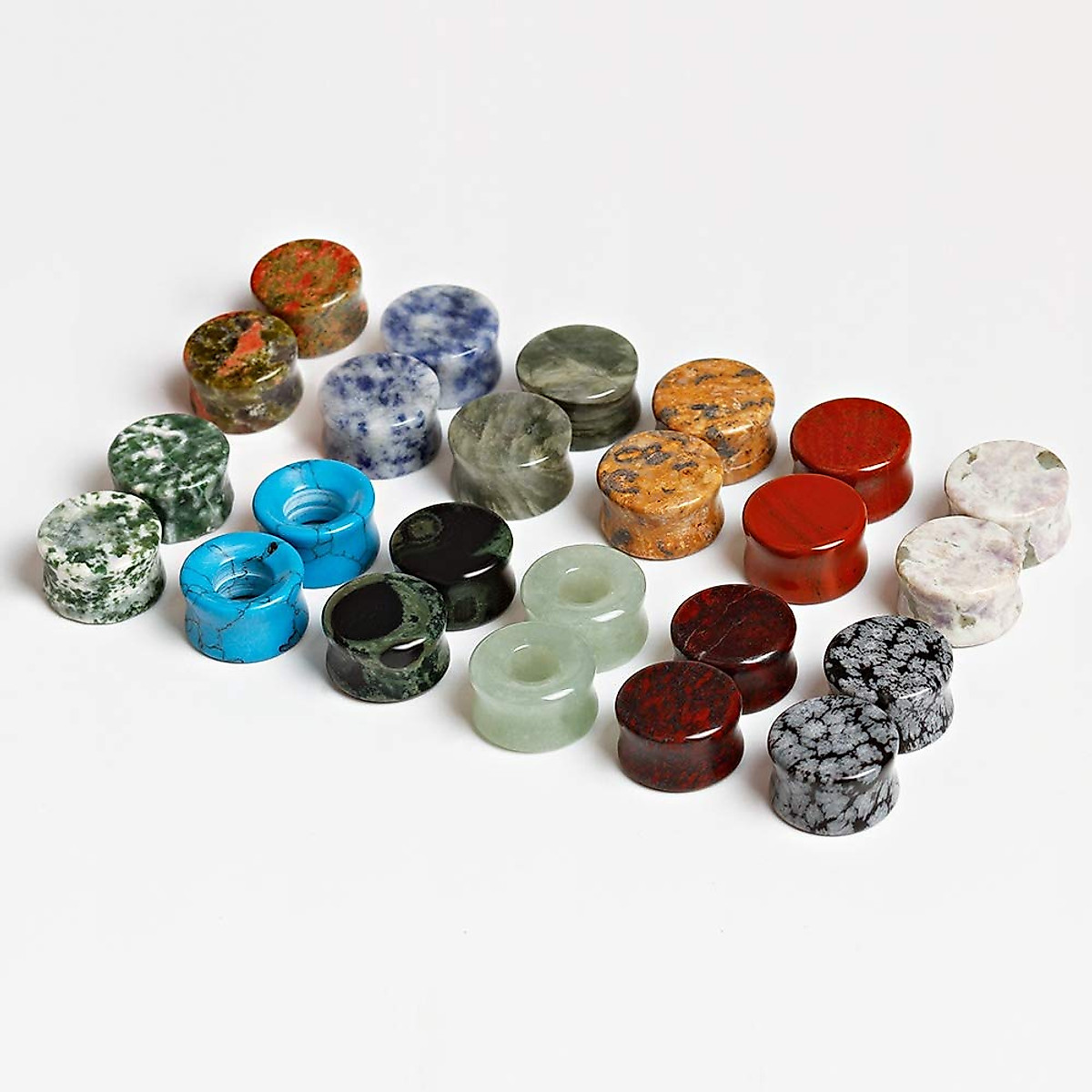 TBOSEN 24 pcs Mixed Stone Ear Plugs Tunnels Double Flare Saddle Stretching Gauges Expander Body Piercing Set Gauge 2g - 5/8 inch