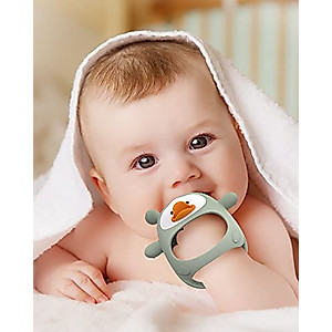 Baby Teething Toys, for Infants 3+ Months, Never Drop Silicone Baby Mitten Teether for Soothing Pain Relief, Baby Chew Toys for Sucking Needs, BPA Free (Green)