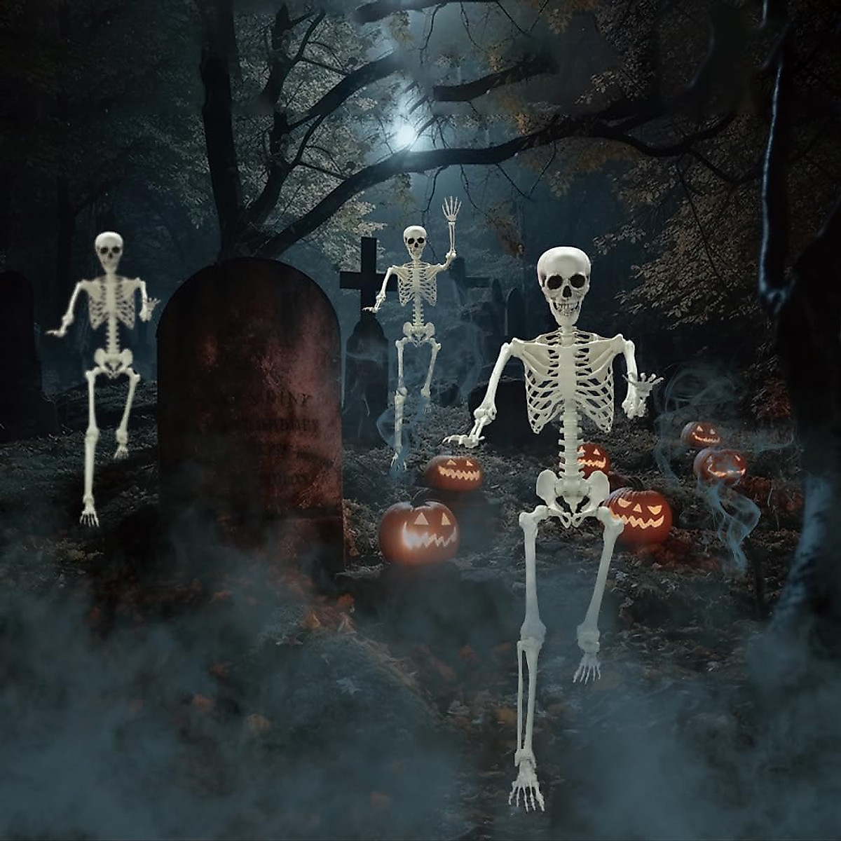 Halloween Skeleton, Full Size Skeleton Skull Decor with Movable Posable Joints for Halloween Front Yard Patio Lawn Garden Props Spooky Party Decoration