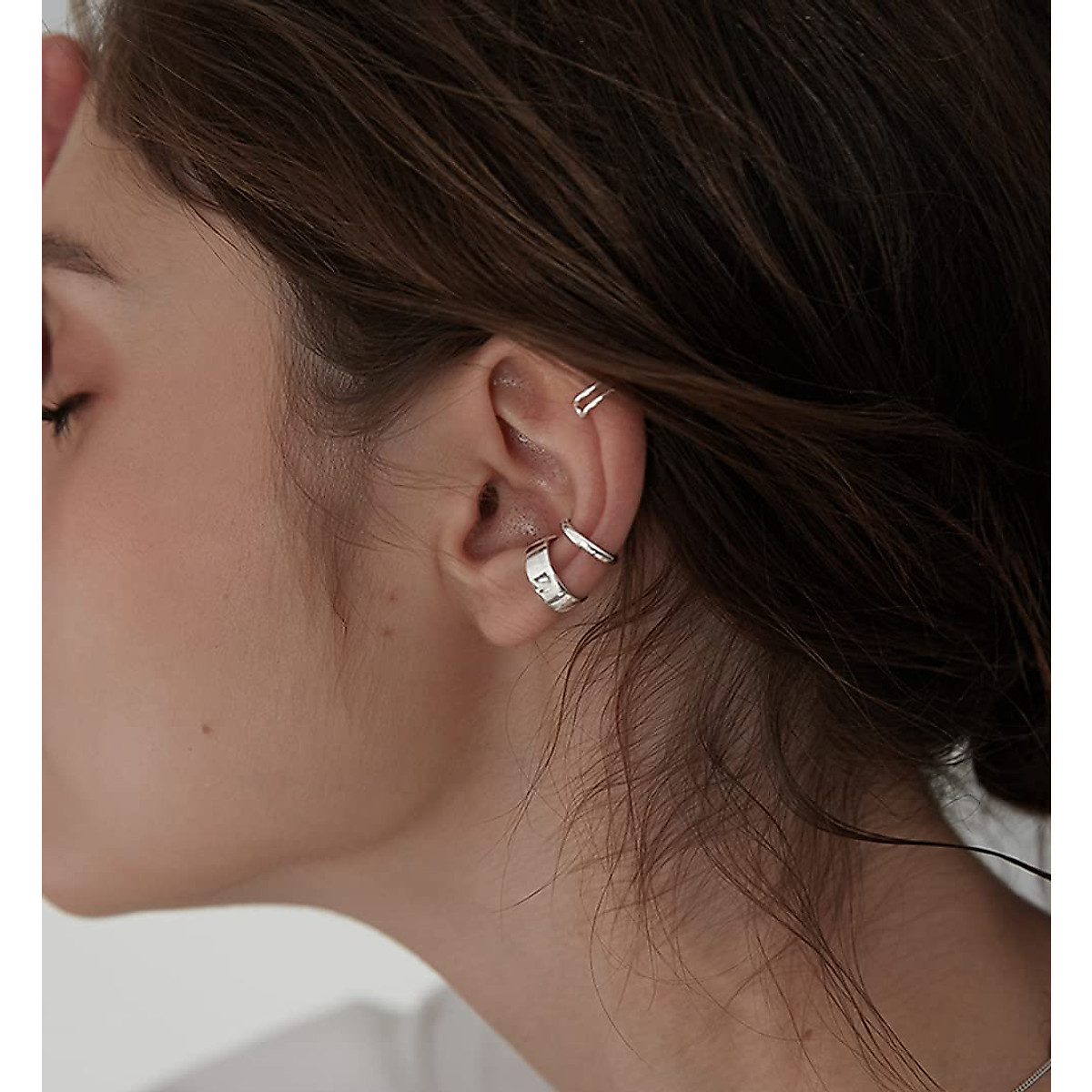 Minimalist Cuff Clip On 925 Sterling Silver Small Hoop Earrings for Women Teen Girls Cartilage Fashion Wrap No Piercing Ear Hypoallergenic (Silver)