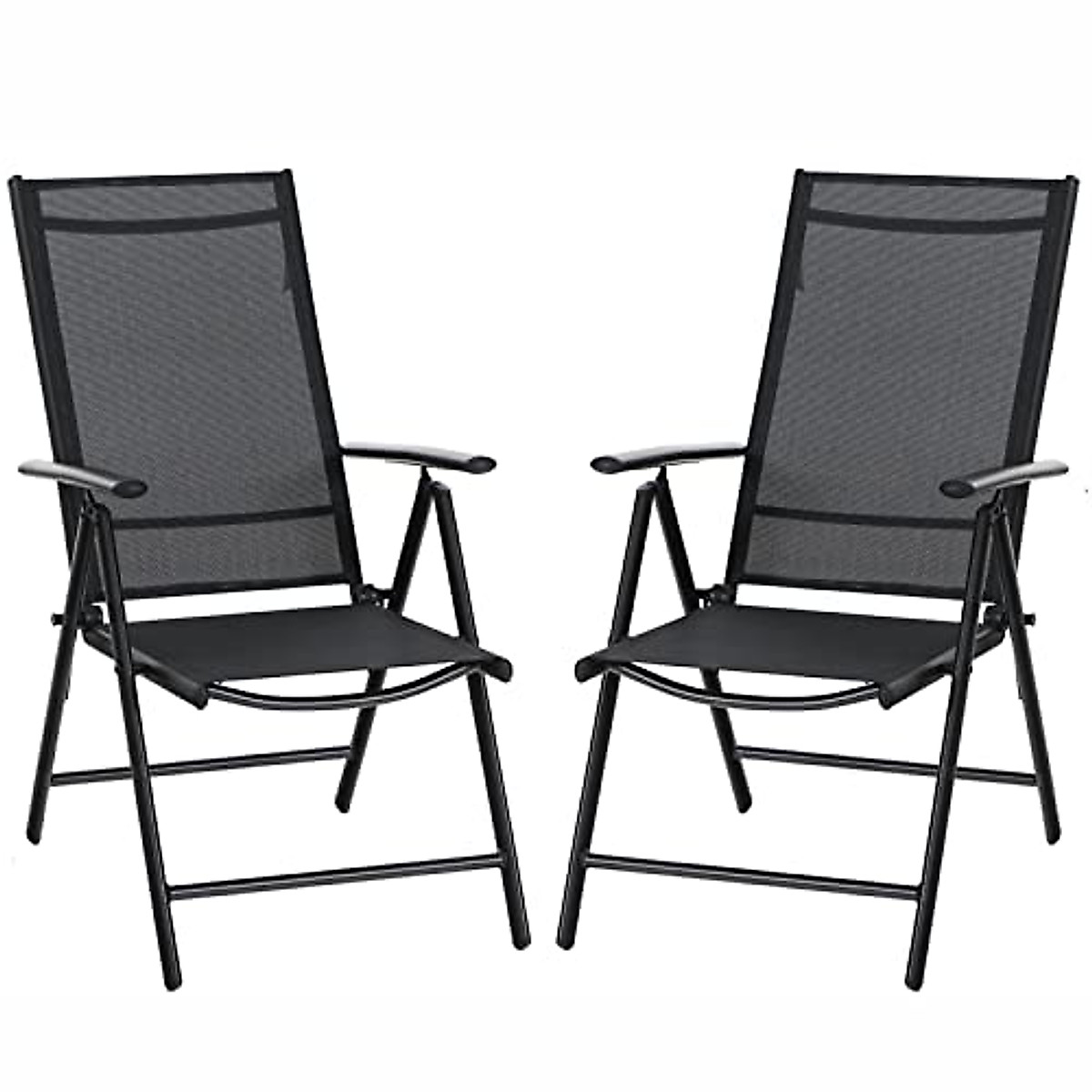 Sophia & William Patio Foldable Dining Chairs Set of 2, Outdoor Folding Sling Chairs 7 Levels Adjustable, High Back Portable Chairs for Porch, Poolside, Patio, Garden, Balcony, Backyard, Black