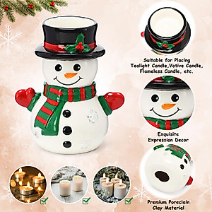 Christmas Snowman Tealight Holder Ceramic Candle Holder for Christmas Winter Holiday Table Fireplace Decorations Supplies Set of 2