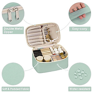 Narwey Travel Makeup Bag with Brush Compartments, Portable Cosmetic Bag Make up Bag Makeup Organizer Case with Brush Storage for Women (Mint Green)