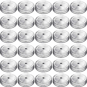 Gisedkle 30 Pcs Regular Mouth Mason Jar Lids with Straw Hole Compatible，Metal Mason Canning Lids Decorative Mason Jar Caps for Drinking&Food Storage.