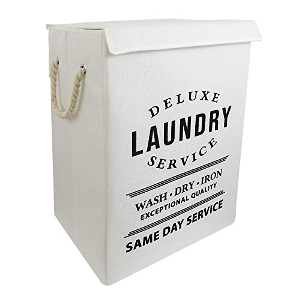 Laundry Hamper with Lid and Rope Handles,Foldable Hamper Easily Transport Laundry Basket,Linen Clothing Storage and Organization for Home Bedroom,Extra Large Capacity Toy Box,(Beige White)