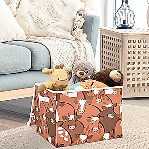 CaTaKu Cartoon Cow Animals Storage Bins with Lids and Handles, Fabric Large Storage Container Cube Basket with Lid Decorative Storage Boxes for Organizing Clothes