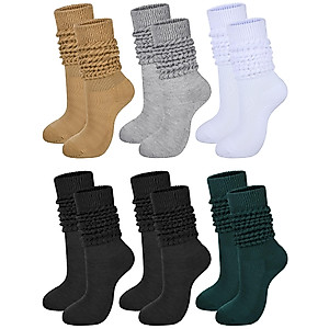 Bencailor 6 Pairs 80s 90s Women Slouch Socks Soft Knee Long Scrunch Socks Cotton Knit Stacked Socks Boot Socks for Women Men(Dark Colors,5-9)
