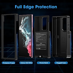 ZEROLEMON Battery Case for Galaxy S22 Ultra, 10000mAh Super Fast Charging Passing Through, Wireless Charging Supported, ZeroShock Extended Battery Charger Cover for S22 Ultra 2022 - Black