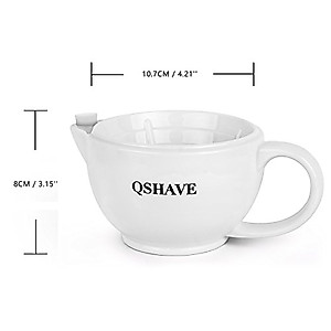 QSHAVE Shaving Scuttle Mug - Keep Lather Always Warm - White Large Deep Size Bowl Handmade Pottery Cup (White)