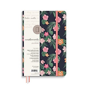 Southworth Premium Journal, 5.5” x 8.25”, Tropical Hibiscus Design, Premium 28lb/105gsm Paper, Medium Book Bound Journal, 3 Ribbon Placeholders, 80 Ruled Sheets/160 Ruled Pages (91932)