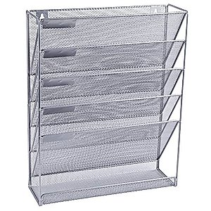 Easepres File Organizer Mesh 5-Tier Black Hanging File Organizer Vertical Holder Rack for Office Home, Silver