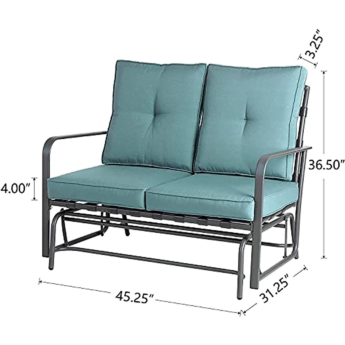 glitzhome Modern Outdoor Patio Loveseat Glider Bench,Metal Frame Patio Bistro Swing Glider Rocking Chair Sofa Furniture Set with Cushion for Lawn Porch Garden Yard Poolside, Blue