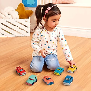 Battat- Wonder Wheels- Set of 6 Mini Toy Cars For Kids – Race Car, Truck, Taxi, Police Car, Retro Car, 4x4 – Pretend Play- Recyclable Materials - Mini Riders- 1 Year +