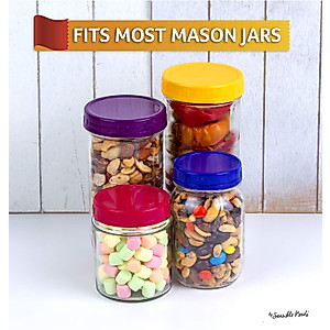 16 Pack Colored Plastic Ball Jar Lids, Kerr - 8 Regular Mouth & 8 Wide Mouth Mason Jar Lids Canning lids for Canning Jars, Reusable Mason Jar Plastic Lids for Yogurt