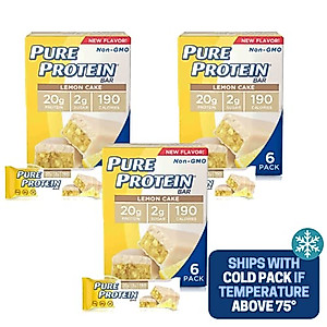 Pure Protein Bars, High Protein, Nutritious Snacks to Support Energy, Low Sugar, Gluten Free, Lemon Cake, 1.76 Oz (Box of 6-3 Boxes)