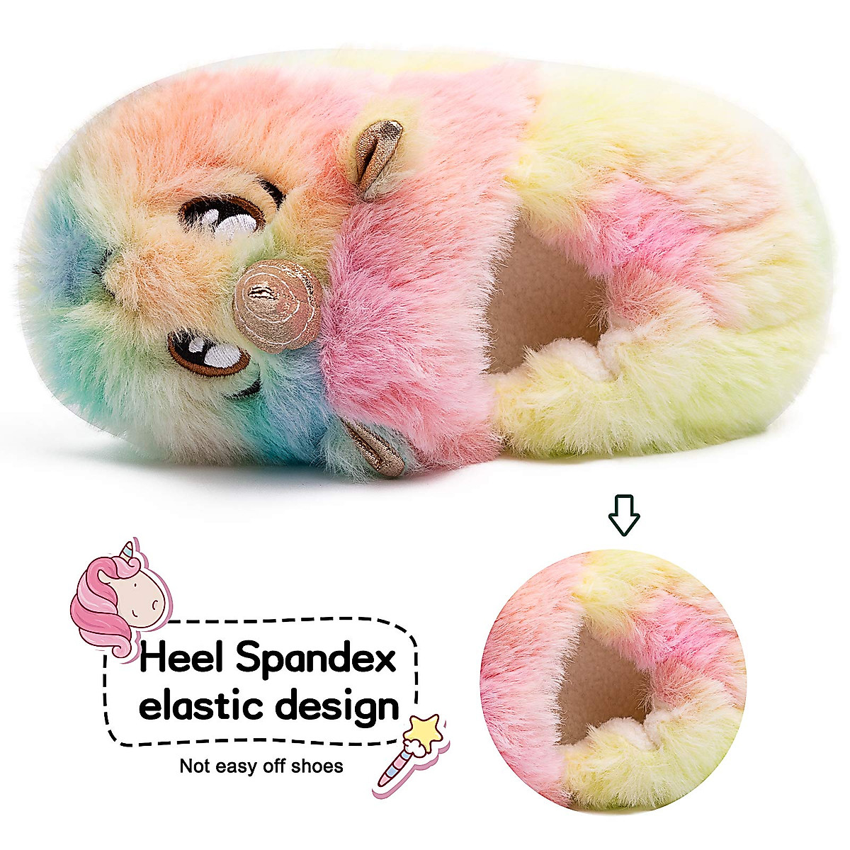 eccbox Toddler Boys Girls Cute Slippers Unicorn Fluffy Fuzzy Winter Warm Slippers Cartoon Animal Plush Indoor House Slip-on Shoes (Pink Unicorn, numeric_9)