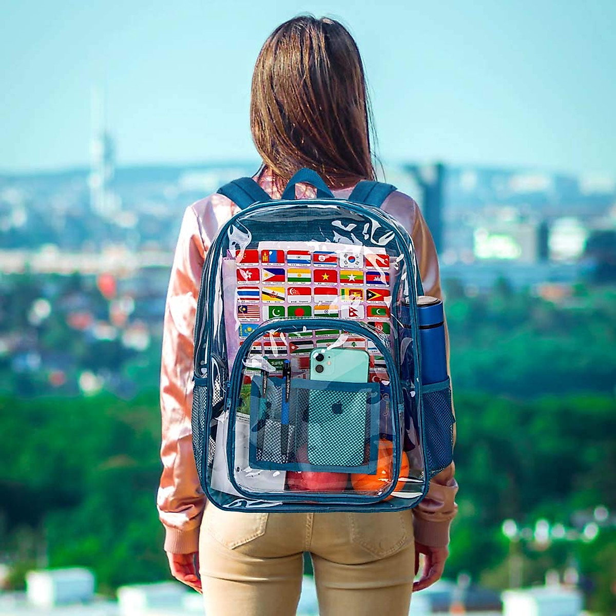 Clear Backpack 12x12x6 Stadium Approved, Transparent Mini Bookbag, Small Heavy Duty See Through Small Bag - Blue