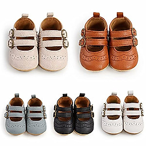 GAISUMMI Baby Girls Mary Jane Flats Shoes with Non-Slip Soft Rubber Sole Toddler First Walkers Princess Dress Shoes(A/White,12-18 Months)