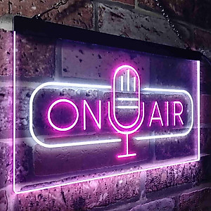 ADVPRO On Air Speaker Studio Dual Color LED Neon Sign White & Purple 12" x 8.5" st6s32-i3568-wp