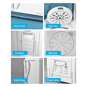 KUPPET Compact Twin Tub Portable Mini Washing Machine 26lbs Capacity, Washer(18lbs)&Spiner(8lbs)/Built-in Drain Pump/Semi-Automatic (White&Blue)