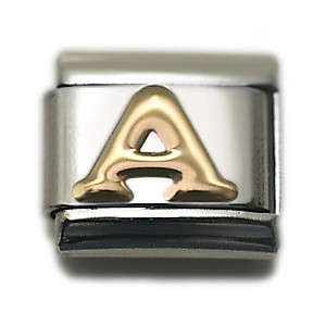 Dolceoro Alphabet A Letter Initial, 9mm Traditional Classic Type Italian Modular Charm Bracelet Link - Stainless Steel