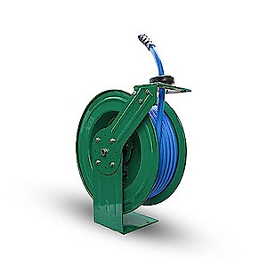 RMX BluSeal Auto Retractable Water Hose Reel with Hot & Cold Water Rubber Garden Hose, Spray Nozzle - Ultra Light, Super Strong with 6' Lead-in Hose (3/4” x 50’ Green)