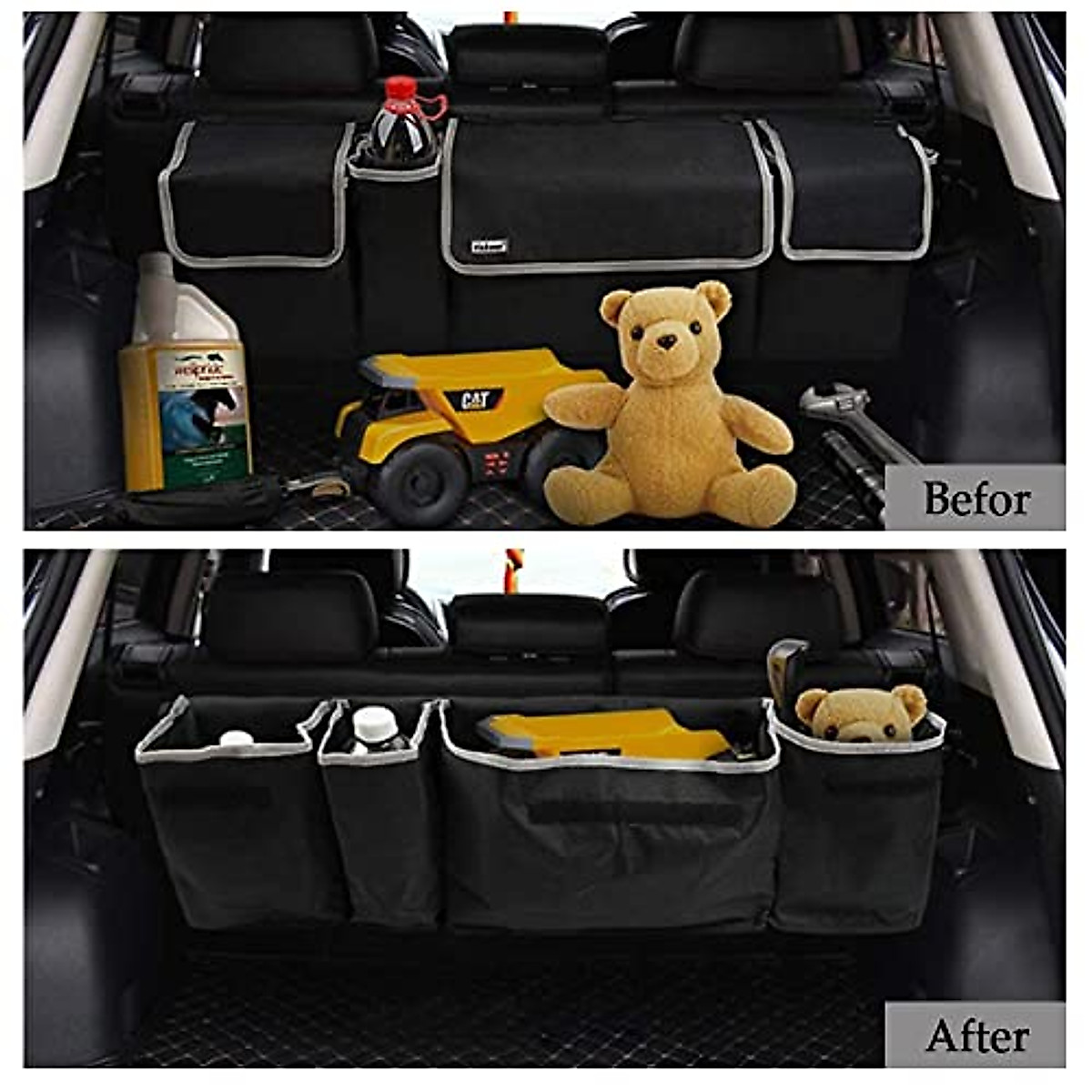 ASUBHA Car Trunk Organizer and Storage, Car Trunk Organizer, Folding Car Trunk Organizer, Collapsible Cargo Storage Bag with 4 Pockets, Backseat Hanging Organizer for SUV, Truck, MPV