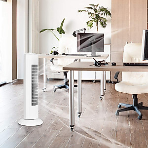 COSTWAY Tower Fan, 28-Inch Oscillating Tower Fan, Quiet Cooling Whole Room Bladeless, 3 Speed, 3 Wind Mode, Oscillating Tower Fan for Bedrooms, Living Rooms, Kitchen (White)