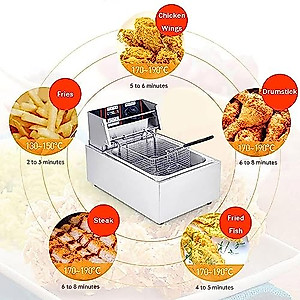 Small Deep Fat Fryer With Countertop Fryers Stainless Steel French Fries Electric Deep Fryers 10 Liter, Viewing Window, Countertop Fryer, 60-200°C Adjustable Temperature Control, Safety Handle