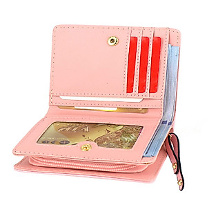 Valentoria® Birthday Gifts for Women's Mini Faux Leather Bifold 3 Cat Design Clutch Wallet (Pink)