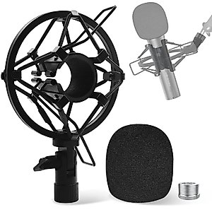 Mictop Q2U USB/XLR Microphone Shock Mount, Microphone Mic Holder with Foam Windscreen for Samson Q2U, ATR2100-USB Microphone, Anti-Vibration Shock Mount with Pop Filter for Reduce Vibration and Noise