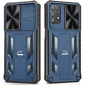 Case for Samsung Galaxy A32 5G: Military-Grade Drop Proof Protection Rugged Protective Shockproof TPU Textured Bumper Armor Design A32 5G Phone Cover with Built in Kickstand & Slide (Blue)