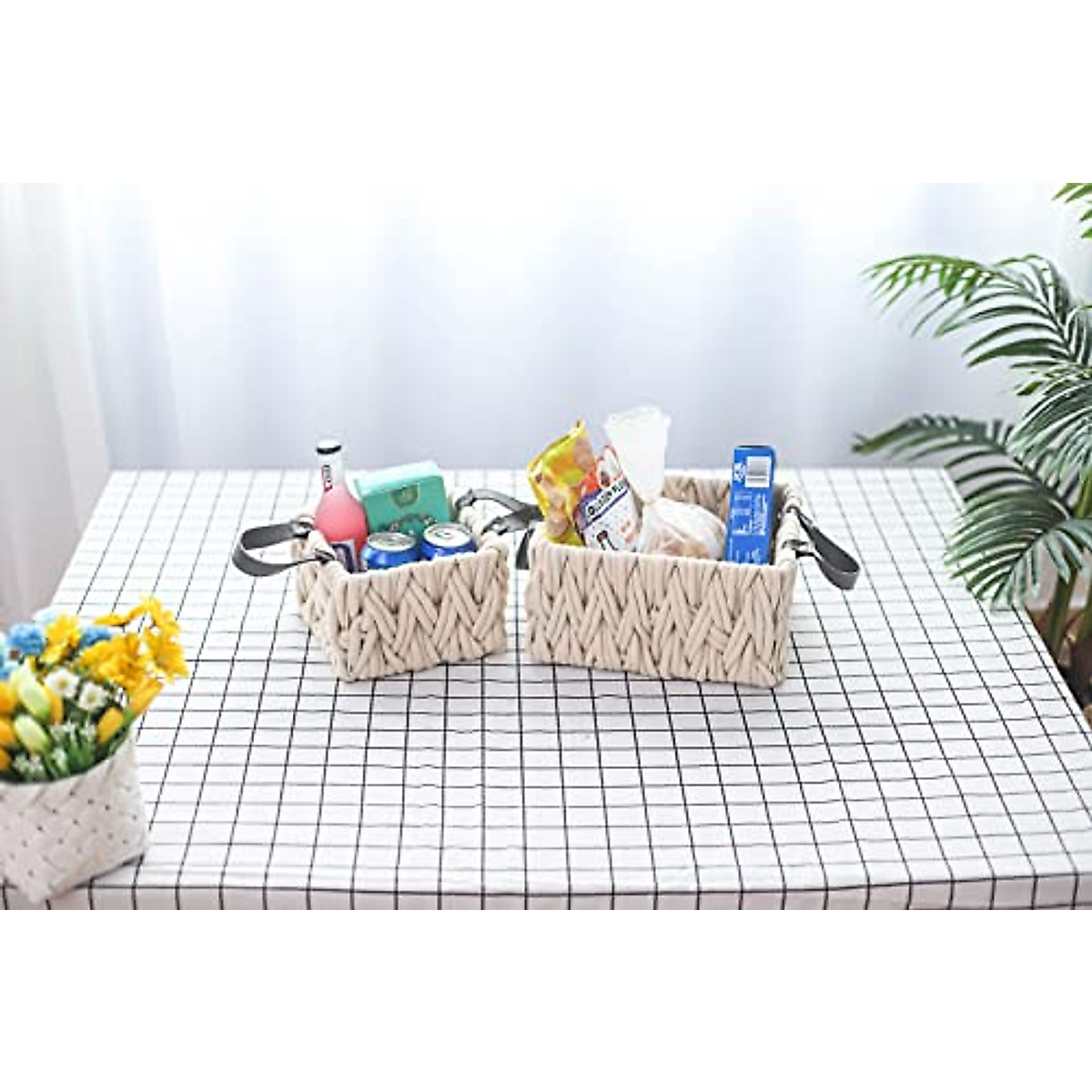 JLKIMZVO Storage Basket with Handl, Laundry Hamper, Toy Bin, for Toys Blankets Pillows Storage in Living Room Baby Nursery (Medium and Small)