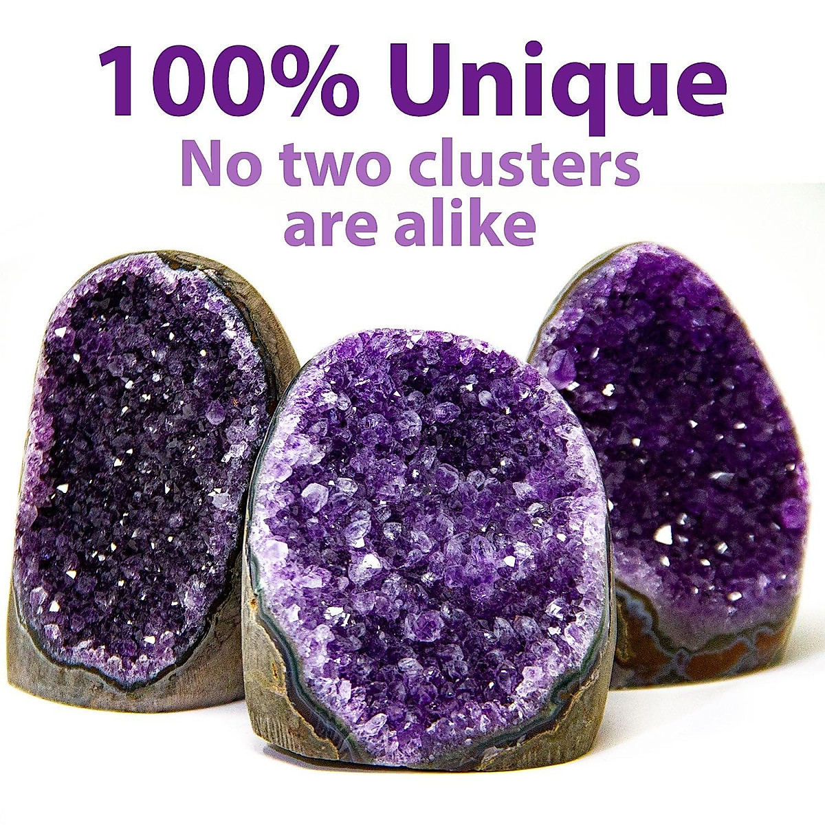 Natural Amethyst Cluster with Polished Edges [0.5 to 1 lb.] - Real Raw Geode Healing Crystal Rock from Uruguay - Deep Purple Decor - FREE Velvet Pouch of Rose Quartz