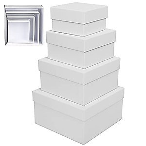 CHARMGIFTBOX White Gift Boxes for Presents 4 Pack Nesting Gift Boxes with Lids Assorted Sizes Square Stackable Boxes for Birthday Wedding Christmas Party Gift Wrapping (White)